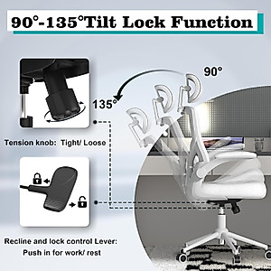 FOKESUN Ergonomic Office Chair, High Back Mesh Desk Chair with Molded Foam Cushion, Adjustable Headrest, Lumbar Support, Lock Function (All White)