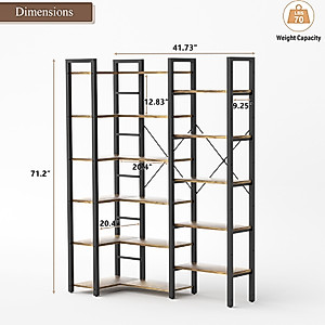 oneinmil Triple Wide 6-Tier Bookshelf, Industrial Display Bookshelf, Wood and Metal Etagere Bookcase for Bedroom,Living Room，Office, Brown