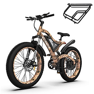1500W Electric Bike for Adults,Max Speed 31MPH Electric Mountain Bike,48V15Ah Removable Battery,26" Fat tire Electric Bicycles,with Dual Shock Absorber,Shimano 7 Speed (Snake(with rear rack))