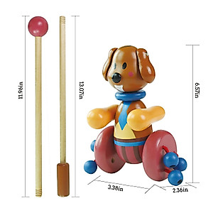 RUYU Loyal Puppy Wooden Push-n-Pull Activity Walking Toy with Colorful Rolling Beads for Toddlers and Babies Girl or Boy, Classic Early Learning Wooden Balance Walking Play Toy