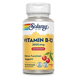 SOLARAY Vitamin B-12 2000 mcg, Sugar-Free Natural Cherry Flavor, Healthy Energy & Red Blood Cell Support, 90 Lozenges
