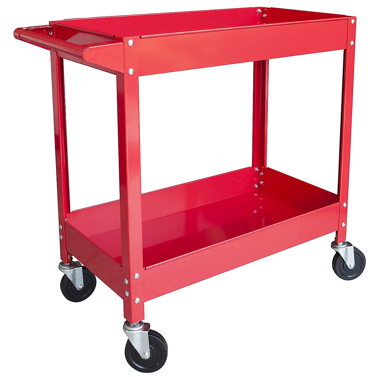TCE Service Utility Cart Heavy Duty 2 Shelf Tier 300 LBs Rolling Trolley Storage Organizer for Garage Warehouse Workshop, APTC304U , Red