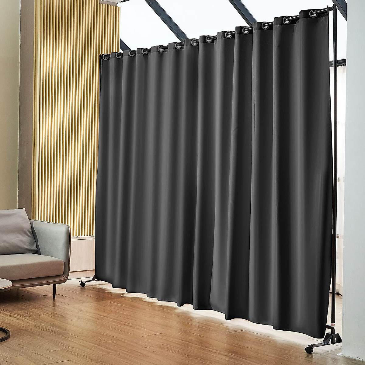 VEVOR Room Divider Curtain, 8 ft x 10 ft Portable Panel Room Divider with Wheels Curtain Divider Stand, Room Divider Privacy Screen for Office, Bedroom, Dining Room, Study, Light Grey