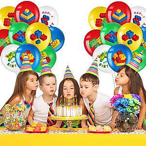 Harrycle 60 Pieces Building Blocks Birthday Party Balloons,brick Themed Latex Building Balloons Blocks Decorations for Kids Toddlers Birthday Party Supplies Decoration