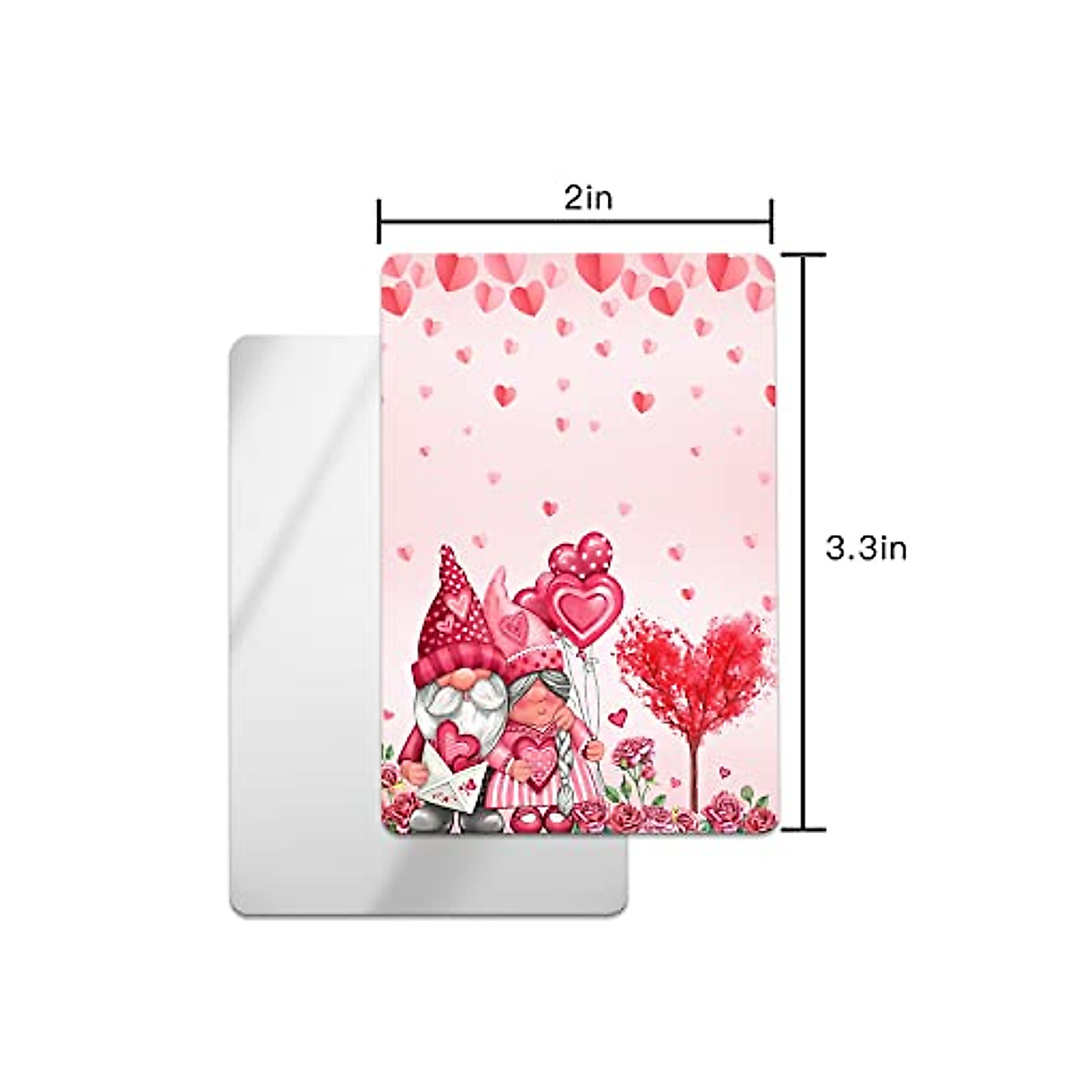 Carosoffe Valentine's Day Small Compact Mirror for Purse, Pink Gnomes Couple Love Heart Tree Rose Travel Makeup Mirror for Women Men, Rectangular Handheld Compact Pocket Mirror 4 PCS