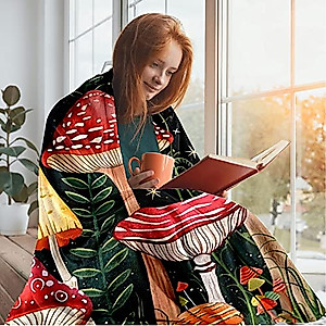 Mushrooms Blanket Soft Flannel Fleece Throw Blanket for Couch Sofa Bed (Mushrooms Moon, 50x60in)