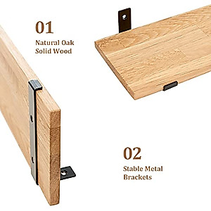 TRWISWDC Floating Shelves Wall Mounted 24 inches Oak Natural Floating Wood Shelf with Lip Brackets for Bedroom Living Room Kitchen Bathroom Rustic Wall Storage Shelves