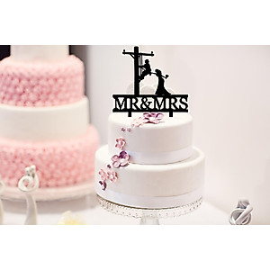 Electrician Lineman Wedding Cake Topper,Electrician Builders Workers Cake Topper, Bride and Groom Wedding Cake Topper, Power Electrician Lineman Mr and Mrs Cake Topper