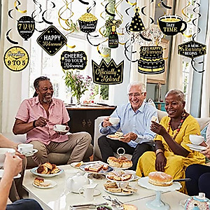 30 Pieces Retirement Party Hanging Swirls Decorations, Happy Retirement Office Retirement Swirls Decorations Foil Ceiling Decorations for Men Women Retirement Party Black Gold