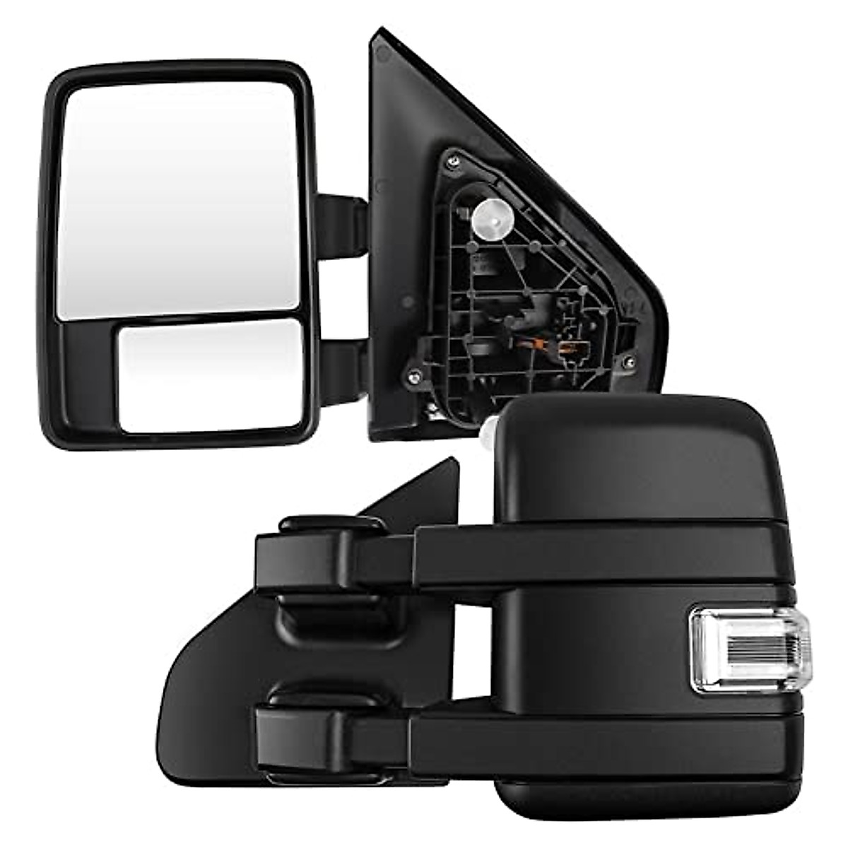 ORTUS UNI Power Heated Puddle Light turn Signal Towing Mirrors Pair (ABS,Black)