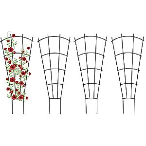 Thealyn 4 Pack 23'' Indoor Plant Trellis for Potted Plants Climbing, Outdoor Metal Garden Trellis Houseplants Flowers Vine Ivy,Fan Shape, Black