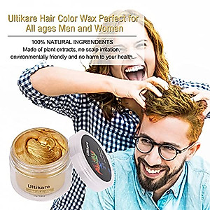 Hair Color Wax Blonde, Ultikare Instant Hair Dye Cream Mud Washable Temporary Hair Dye Natural Hairstyle Color Pomade for Party, Cosplay, Halloween (Gold)