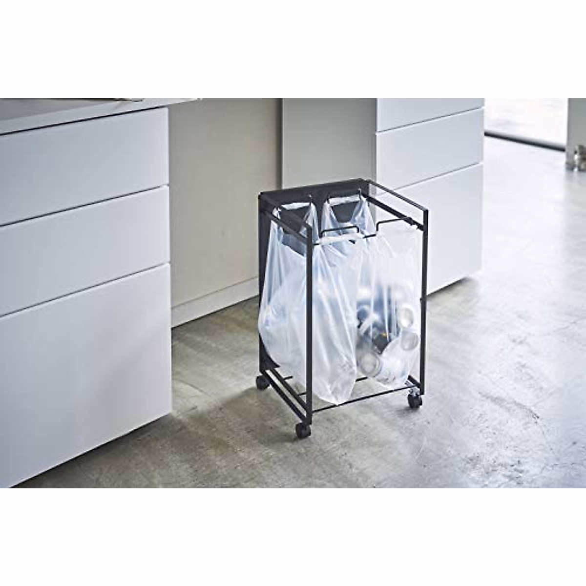 Yamazaki Home Tower Concealed Rolling Trash Sorter kitchen waste bins, One Size, Black