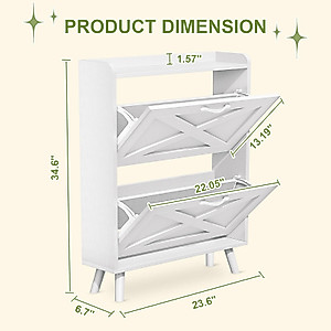 Crownland Shoe Storage Cabinet, Shoe Storage Organizer with 2 Flip-Out Drawers, Modern Two-Tier Freestanding Shoe Rack Cabinet for Entryway, Hallway, Living Room(White-Small)