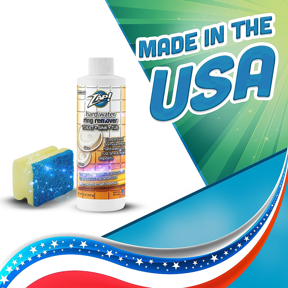 Megabrite Toilet Bowl Stain Remover | Porcelain Sink, Tub & Bowl | Concentrated Formula Removes Hard Water Rings, Rust, Lime & Mineral Deposits | Septic Safe | Citrus Scent 9 oz