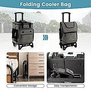 Goplus 50-Can Collapsible Rolling Cooler, 3-in-1 Portable Insulated Soft Cooler Bag w/Movable Wheels, Adjustable Handle, Leakproof Cooler Trolley for Beach Camping Patio Travel Outdoor (Gray)