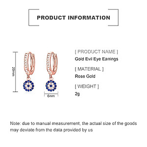 14K Gold Moissanite Evil Eye Hoop Earrings for Women,Delicate Blue Crystal Devil's Eye Huggie Drop Earrings,Fashion Christmas Jewelry Gift for Her (Rose Gold, 14K Gold)