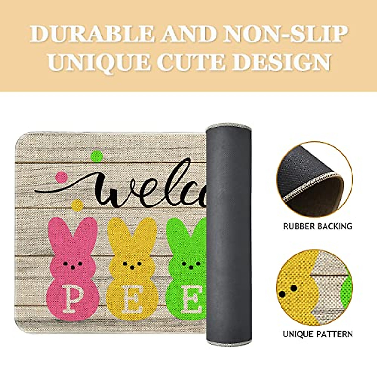 Roszwtit Easter Door Mat 30 X 17 Inch Easter Bunny Welcome Peeps Doormat Indoor Outdoor Entrance Floor Mat Non Slip Easter Decor Rubber Mats