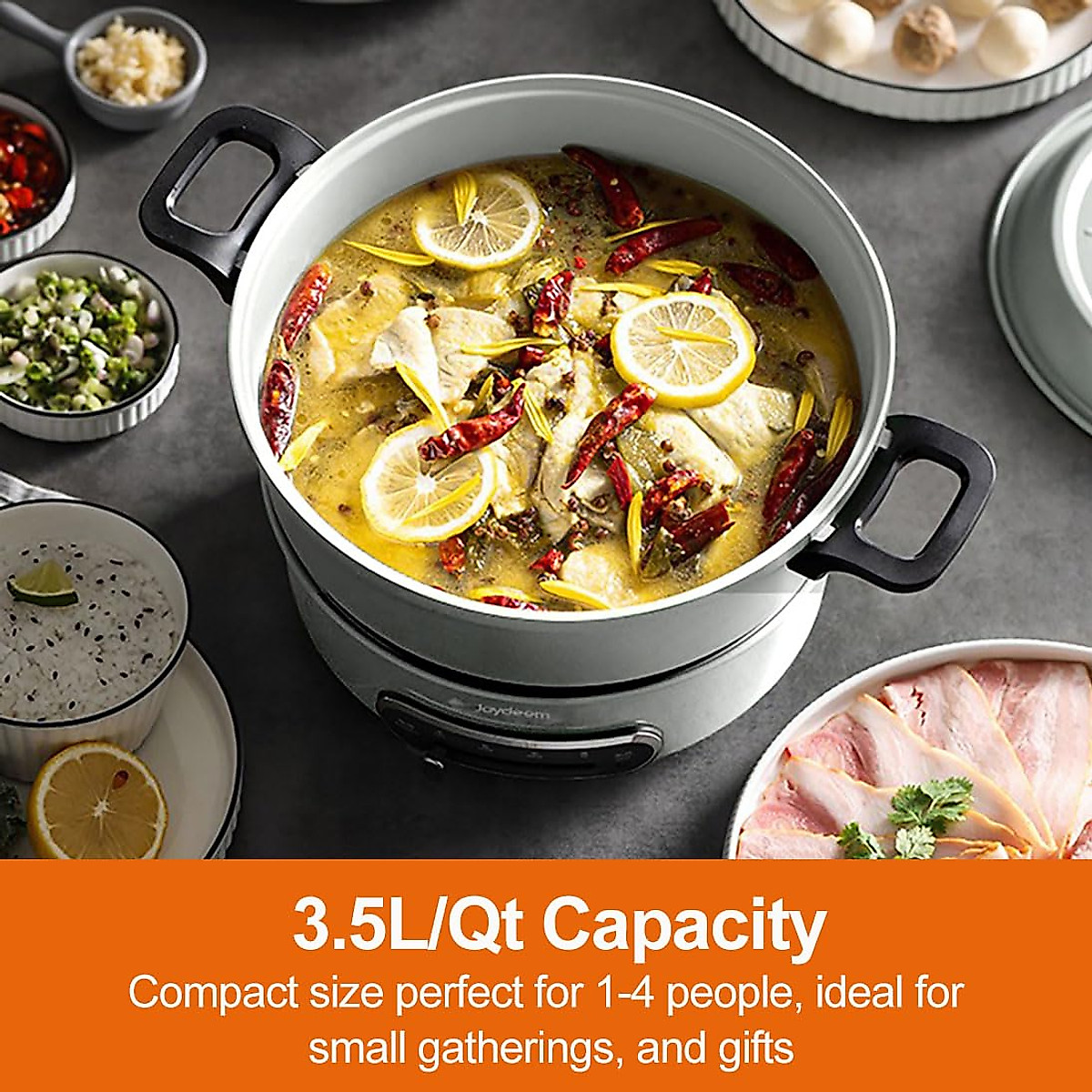 Joydeem 2 in 1 Electric Hot Pot, 3.5L Shabu Shabu Pot with Two Removable Pot, UL Listed, Ceramic Non-stick Coating, 1400W, JD-HG3706W