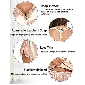 Avidlove Women's Sexy Silk Satin Pajamas Sets Lace Trim Cami Tops Shorts Sleepwear Champagne Medium