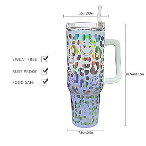 Swig Sip 40oz Leopard Tumbler - Double Wall Stainless Steel Dishwasher Safe Vacuum Insulated Travel Tumblers with Handle & Straw (White Purple)