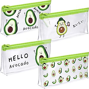 4 Pieces Avocado Pencil Case Cute Waterproof Transparent Pencil Bag Avocado Pen Marker Holder Pouch Box Zipper Pen Case Makeup Bags Stationery Organizers for Students Boys Girls Women Over 6 Years