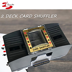 Yuanhe Casino Automatic Card Shuffler - 2 Deck Battery Operated Electric Poker Shuffler for UNO, Phase 10, Poker, Blackjack, Texas Hold'em, Home Card Games