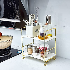 Geelin 2 Pcs Bathroom Countertop Organizer 2 Tier Vanity Counter Organizer Bathroom Countertop Organizer Makeup Shelf Organizer Stackable Gold Perfume Tray Standing Kitchen for Vanity Storage Bedroom