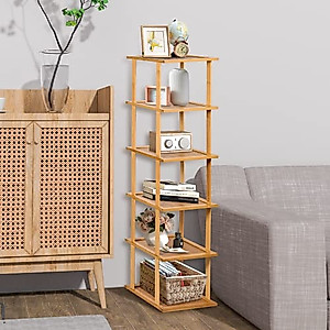 NATTHSWE Bamboo Vertical Shoe Rack - 6 Tier Narrow Free Standing Shoe Rack Organizer for Entryway, Skinny Standing Shoe Rack Shelf for Bedroom Closet Small Spaces
