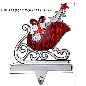 Christmas Stocking Holders for Mantle Set,Silver Christmas Stocking Hangers for Fireplace ,Deer and Sleigh Mantel Hanger Hooks for Stocking Hanging Ornament Firepiece Xmas Decor (Reindeer and Sleigh)