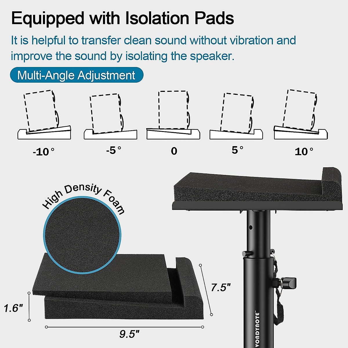 Vondynote Set of 2 Studio Monitor Stands Desktop Speaker Stands Height Adjustable 12" to 18" Speaker Stands with Desk Clamp