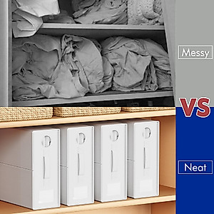 4-Pack Bed Sheet Organizer and Storage Box, Folding Container for Bedding Essentials, Stylish Linen Closet Organizer for Sheets, Duvet Covers, and Pillows (White, Circle Window Design)