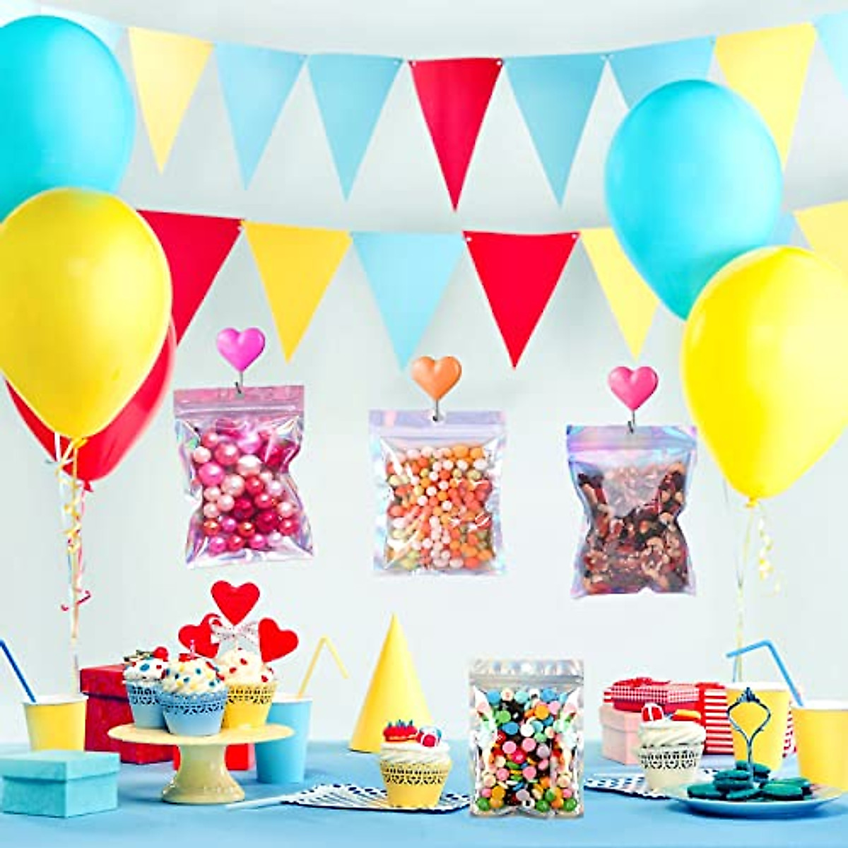 200 Pieces Rainbow Bags, Reusable Foil Pouch Packaging Bags Double-Sided Zipper Lock Bag Mylar Bags Seal Bag for Household Food Storage Jewelry Packaging (4.1 * 5.9in)