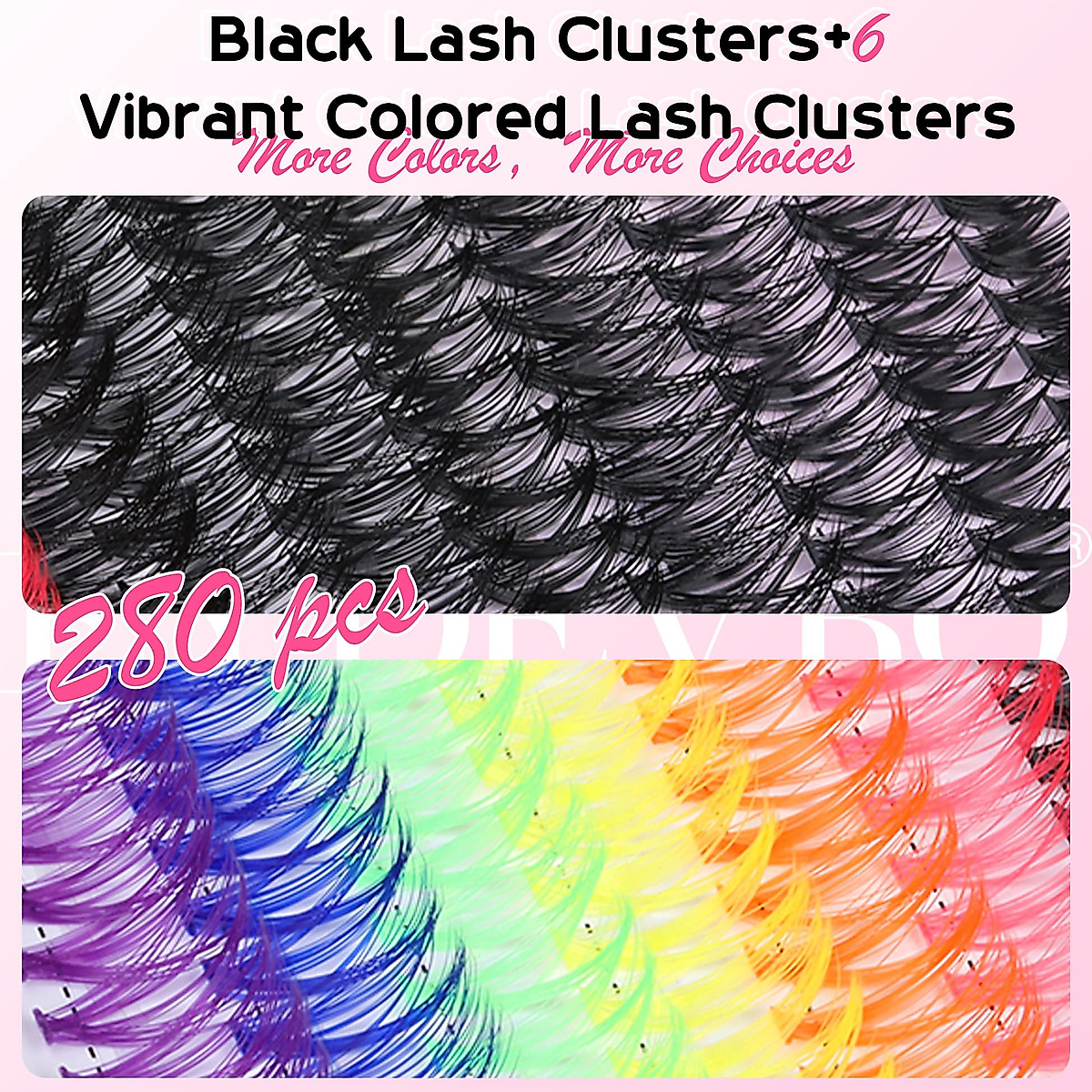 Lash Extension Kit Colored Lash Clusters DIY Eyelash Extension Kit 6 Colors Rainbow Individual Lashes with Bond and Seal and Lash Applicator Colorful Lash Extensions 8-16mm Mixed D Curl Cluster Lashes (Black+Colored) by EYDEVRO