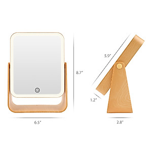 Canyfne Lighted Makeup Mirror, 360°Rotation Makeup Mirror, Double Sided 1x/2x Magnifying with Touch Screen Adjustable Brightness LED Light, Portable Tabletop Mirror for Make Up, Rechargeable Mirror