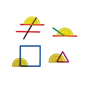 LEARNING ADVANTAGE GeoStix Basic Set - 80 Construction Sticks - 24 Activity Cards - 2 Protractors - Build 2D Shapes and Measure Angles - Teach Geometry with Construction