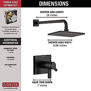 Delta Faucet Pivotal TempAssure Matte Black Shower Faucet with Matte Black Rain Shower Head, Rainfall Shower Head, Matte Black Shower System, Matte Black T17T299-BL (Valve Not Included)