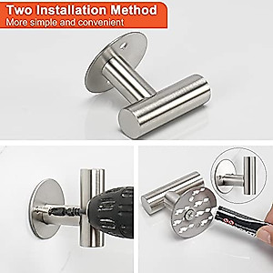 HarJue Bath Towel Hooks, 304 Stainless Steel Robe Towel Hooks Heavy-Duty Waterproof Rustproof Coat Hook for Bathroom and Kitchen- Wall Mounted and Self-Adhesive Installation, 5 Pack (Brushed Nickel)