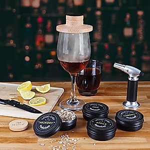 Old Fashioned Cocktail Smoker Kit with Torch and Wooden Storage Box - 10 Pcs Infuser Set with 4 Flavours of Wooden Smoker Chips for Whiskey and Bourbon Drinks - Great Gift for Classic Men (NO BUTANE)