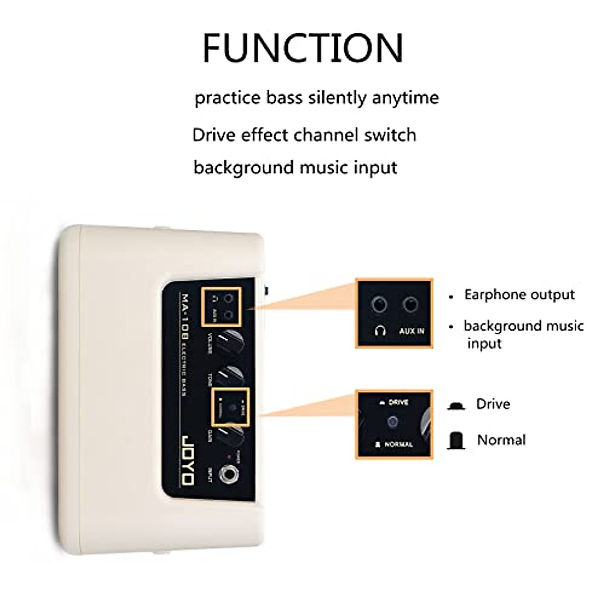 SUNYIN Bass AMP Combo Portable 10W Bass Amplifier with 10ft Guitar Cable MA-10B Dual Channel Mini Bass Amplifier Practice Bass Indoor Mini Bass AMP for Electric Bass Guitar