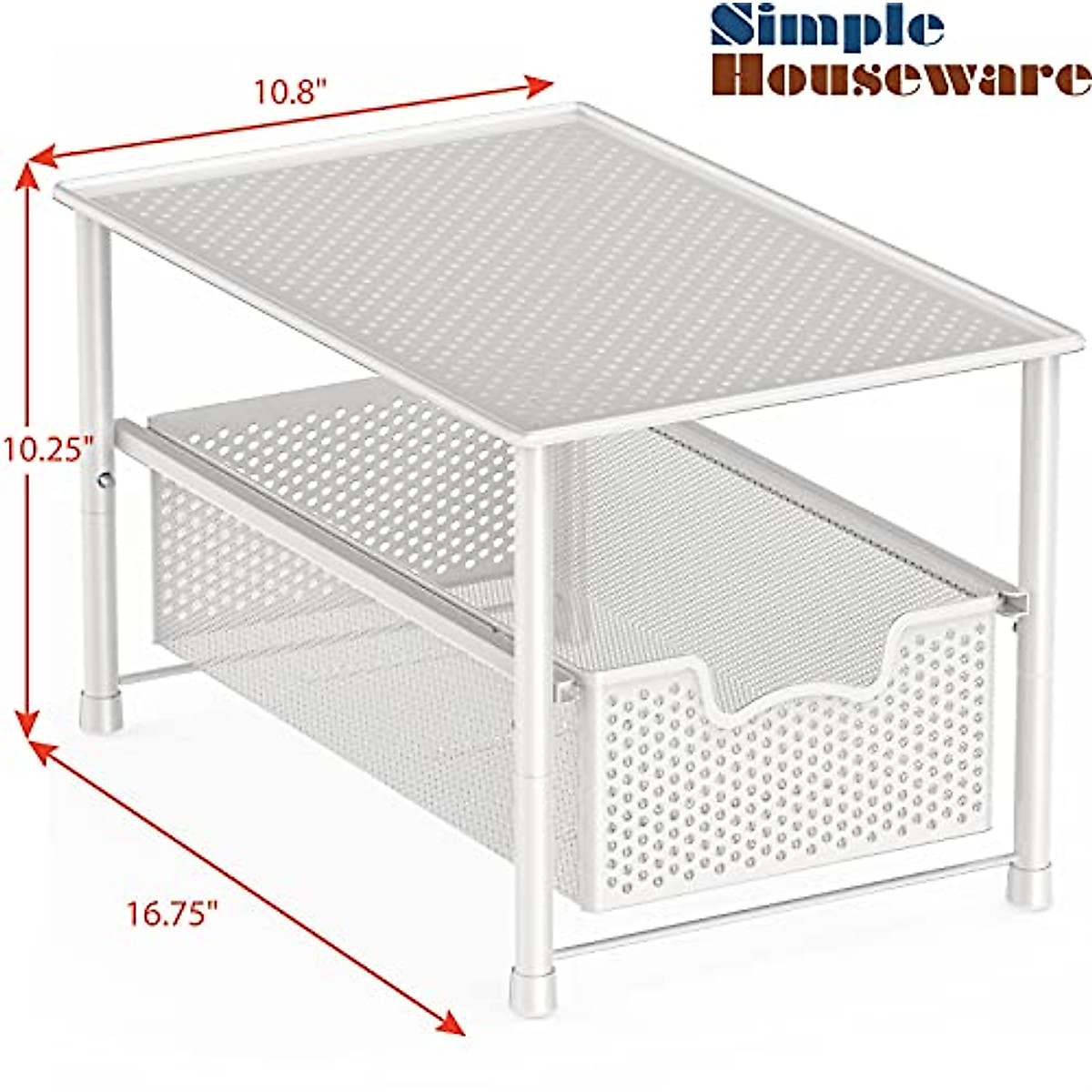 Simple Houseware Stackable Under Sink Cabinet Sliding Basket Organizer Drawer, White