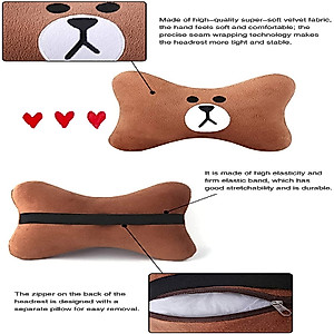 Azoepart 2PCS Car Cute Headrest Pillow Cartoon Car Neck Pillow Comfortable Soft Car Seat Plush Pillow Head Rest Cushion Universal Headrest Pillow for Travelling Car Seat and Home, Brown Bear