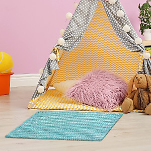 Chardin home Cotton Washable Rug Turquoise and White | 21x34 Bathroom Rug Kitchen entryway | Reversible Handwoven Rug Machine Washable.