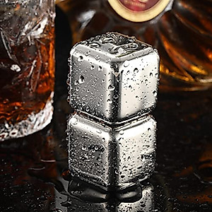 2 Large Whiskey Stones 64 cm³ (4 cu in) - Man Gift Set - Reusable Stainless Steel Metal Ice Sphere Cubes Beverage Chilling Rocks Whiskey Stones for Red Wine, Bar Beer, Scotch, Vodka Drinks - Silver