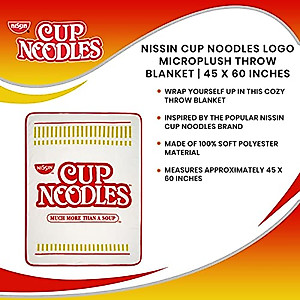 Nissin Cup Noodles Logo Microplush Throw Blanket | Super Soft Fleece Blanket, Cozy Sherpa Cover For Sofa And Bed, Home Decor Room Essentials | Instant Ramen Gifts And Collectibles | 45 x 60 Inches