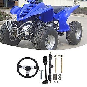 Vomeko Kart Steering Wheel Assembly - Gear Rack Pinion Adjustable Shaft Set with 300mm Steering Wheel Steel Kit for 150cc-250cc Engines Go Kart Steering System Replacement