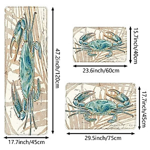 Kitchen Rugs Sets 3 Piece Floor Mats Sea Underwater Submarine Crab Durable Doormat Nautical Ocean Animal Area Rug Washable Runner Carpet Set Non Slip Fantastic Crab Design Kitchen Rugs and Mats