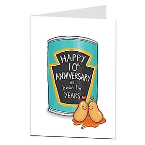 LimaLima Funny 10th Wedding Anniversary Card Bean Tin Years For Husband & Wife