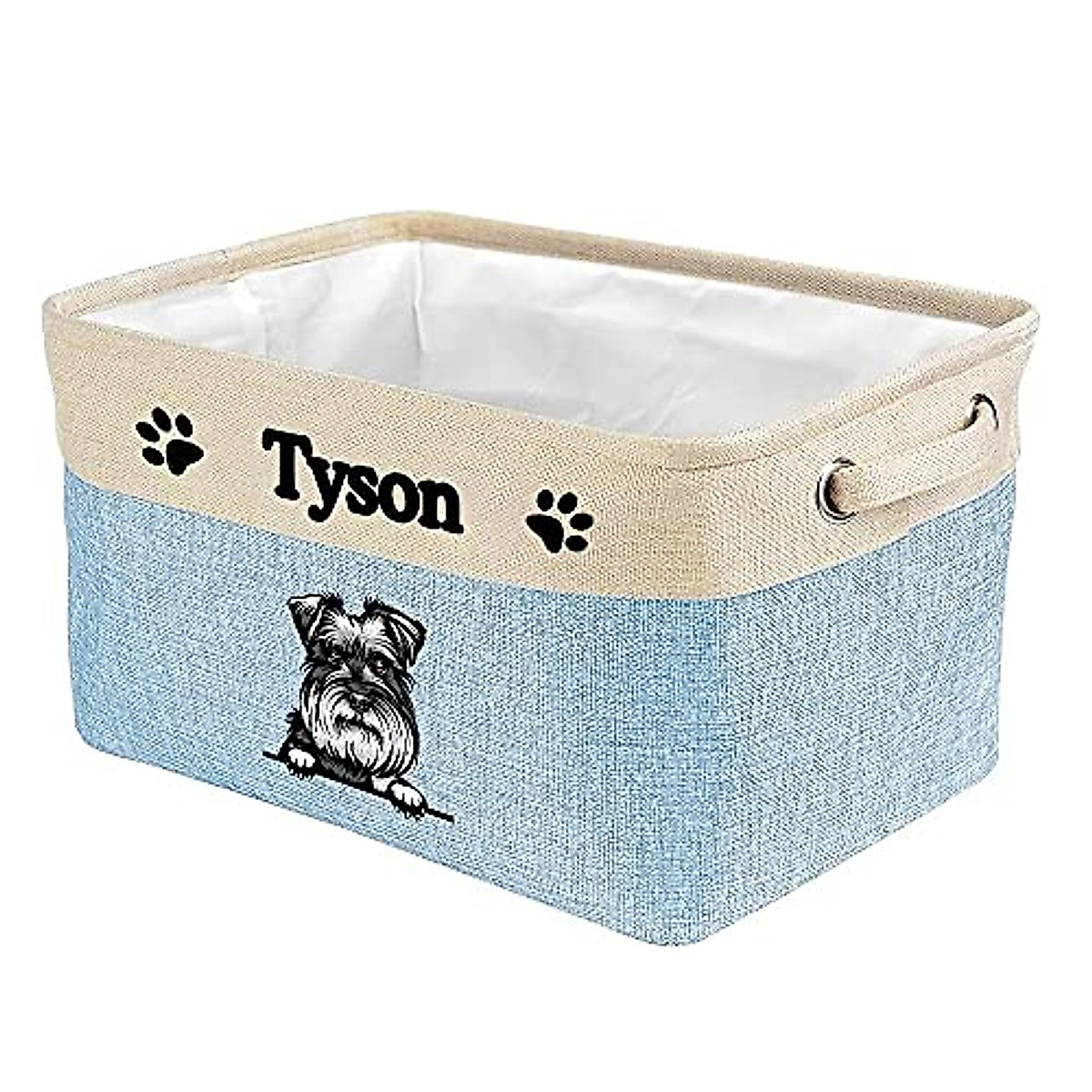 MALIHONG Personalized Foldable Storage Basket with Cute Dog Schnauzer Collapsible Sturdy Fabric Pet Toys Storage Bin Cube with Handles for Organizing Shelf Home Closet, Blue amd White