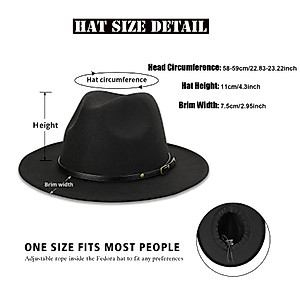 Womens Vintage Wide-Brim Fedora-Hat with Belt-Buckle Panama Hat for Women (Black 1pc, M:56-58cm/22.4-23.2inch)